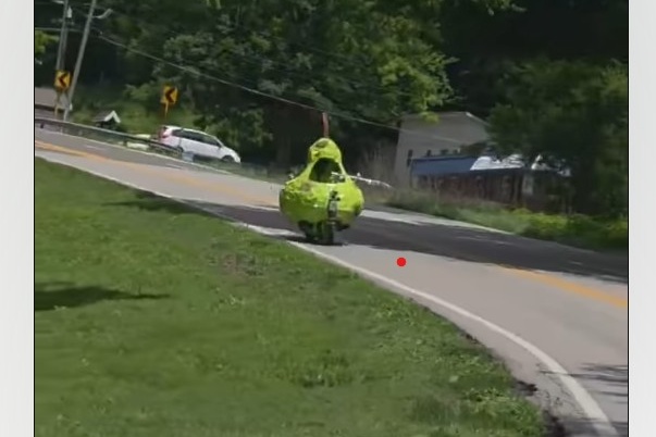 Artist travels across the U.S. on a pear-shaped vehicle